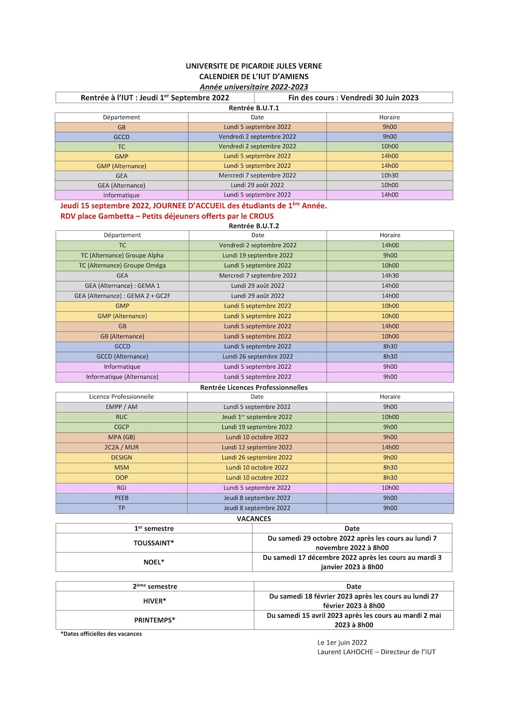 Calendrier | IUT Amiens